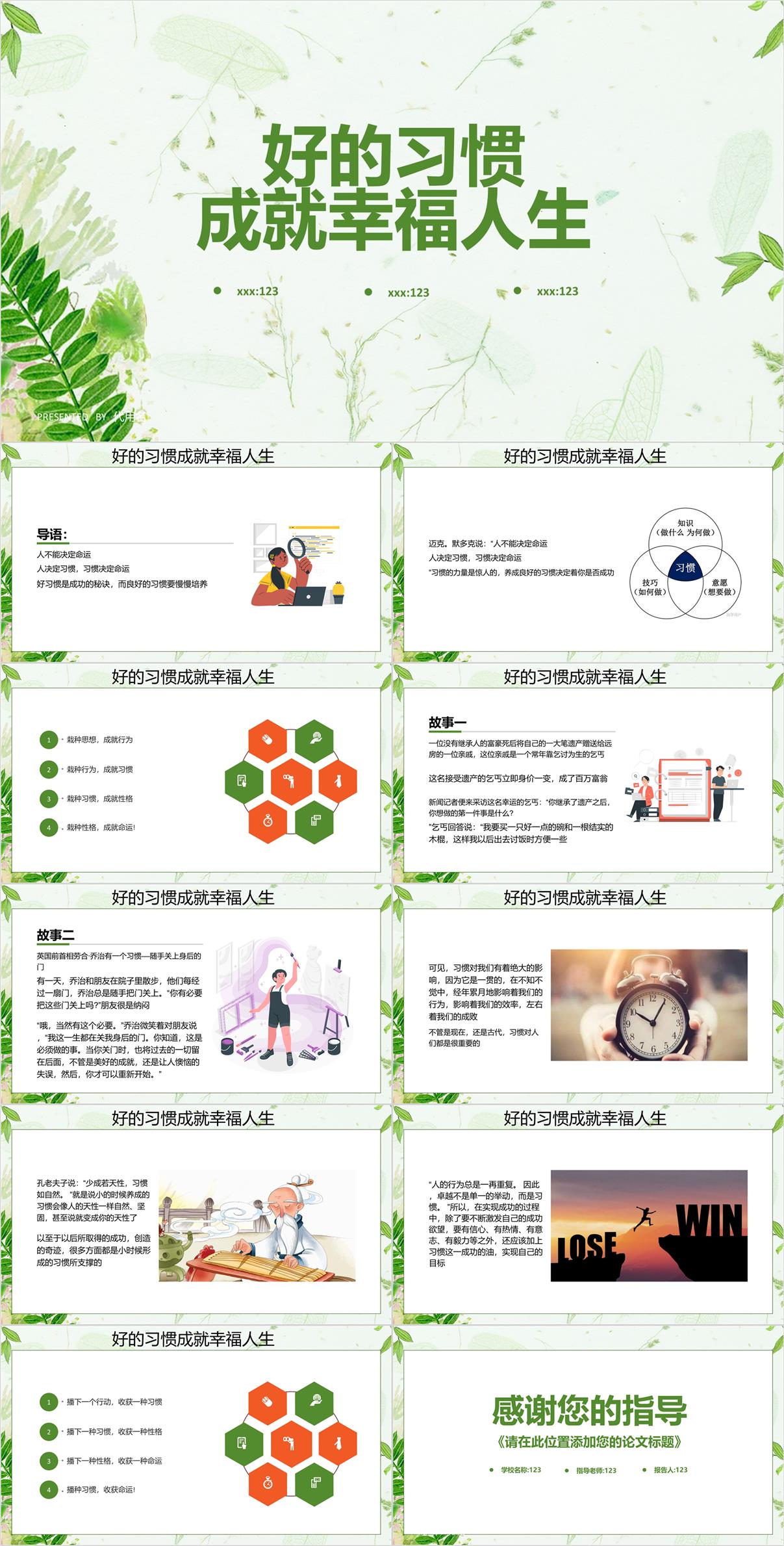 好的习惯成就幸福人生 免费文案ppt成品下载 Ppt超级市场